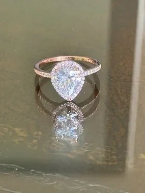 Pandora | Jewelry | Pandora Rose Gold Pear Halo Ring With Clear Center ...